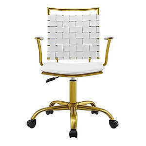 Modway Fuse Webbed Back Faux Leather and Gold Metal Adjustable Office Chair, White