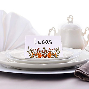 SICOHOME Fall Harvest Place Cards - 50 Packs Thanksgiving Name Cards for Table Setting Small Paper Tent Cards Pumpkin Table Place Cards Wedding