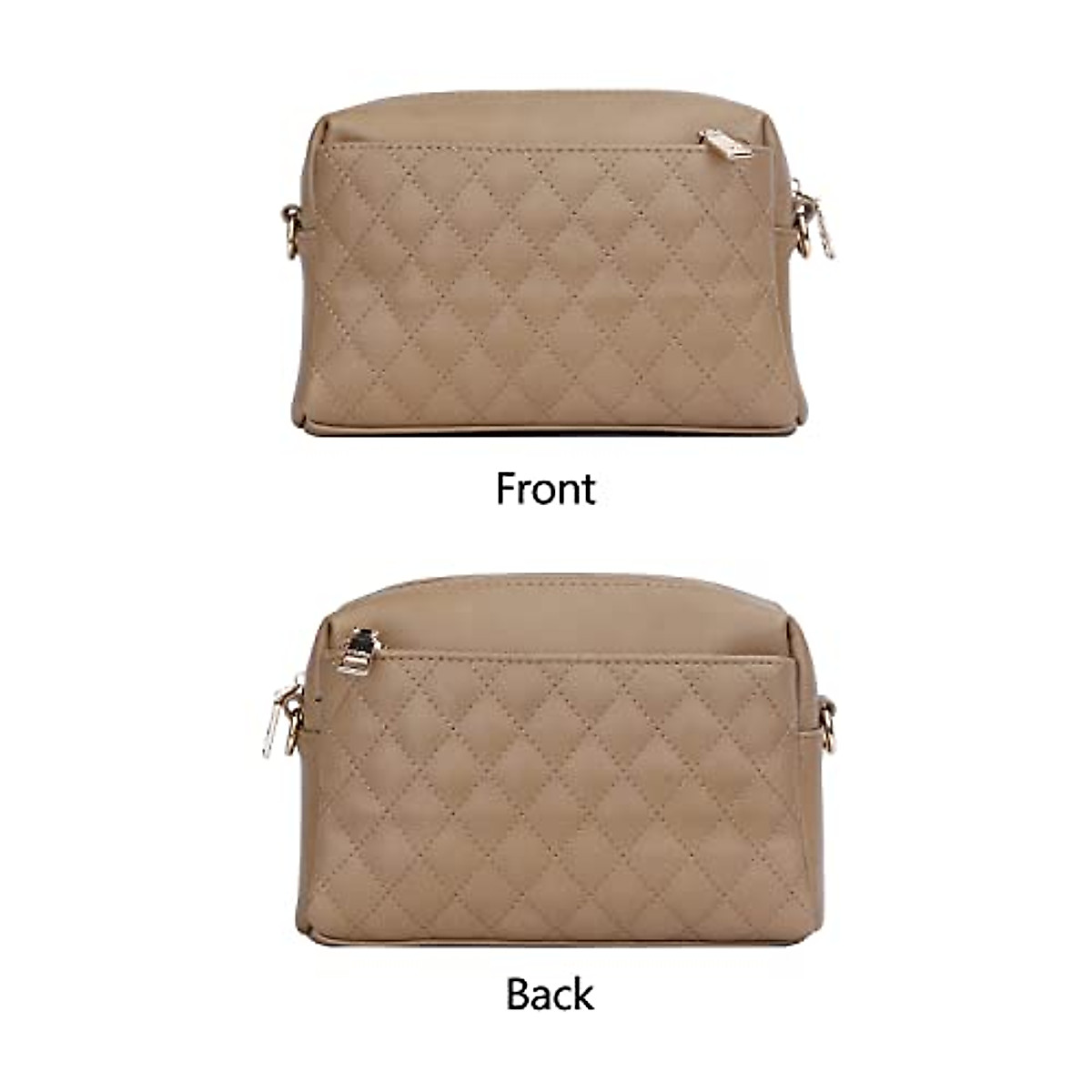 KKXIU Triple Zip Lightweight Small Crossbody Bags for Women Quilted Shoulder Purses and Handbags (B-khaki)