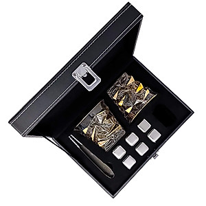 ROCKS Premium Crystal Whiskey Glass Set with Gilded Gold Glasses, Stainless Steel Chilling Stones and Quality Gold Serving Tongs. Great Gift for All Whiskey, Bourbon and Scotch Lovers!