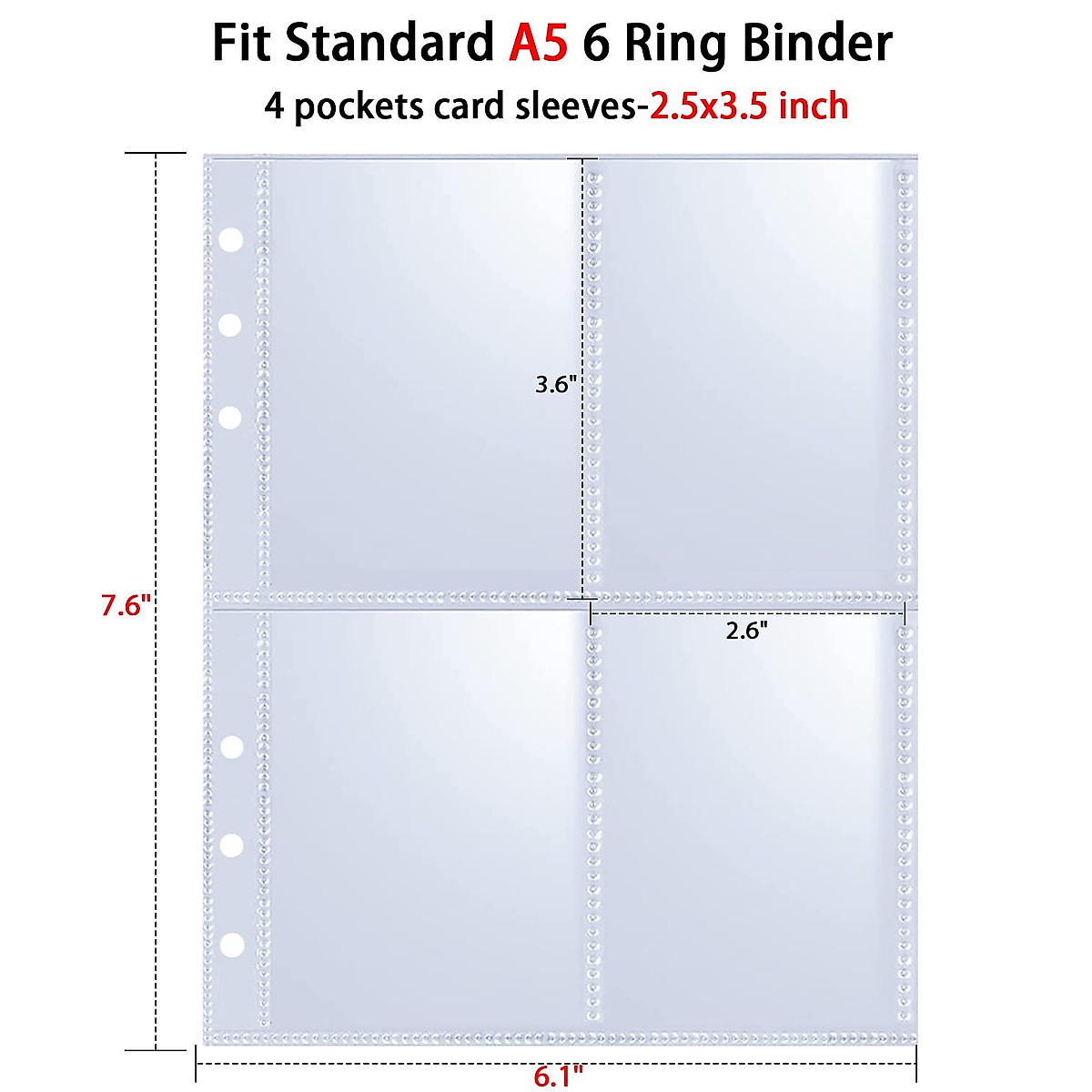 40 Pack 320 Pockets 2.5x3.5 Inch Trading Card Sleeves,Double-Sided 4 Pocket Page Protector,Ultra-Clear Kpop Photocard Sheets for A5 6 Ring Binder,Card Sleeve Pages for Game Cards,Baseball Card