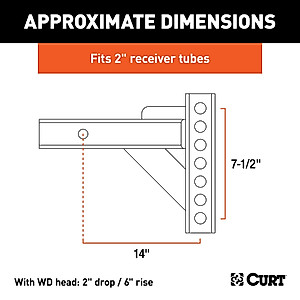 CURT 17103 Replacement Weight Distribution Hitch Shank, 2-Inch Receiver, 2-In Drop, 6-Inch Rise , Black