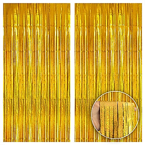 KatchOn, Iridescent Gold Fringe Curtain with Happy Birthday Balloon Banner - Pack of 3 | Happy Birthday Letter Balloons for Gold Birthday Decorations, Gold Streamers Party Decor | Gold Foil Curtains
