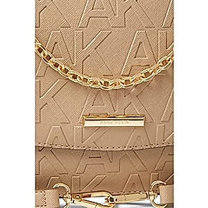 Anne Klein Womens Anne Klein Embossed Top Handle Satchel W/ Swag Chain quilted bucket crossbody, Truffle/Truffle, One Size US