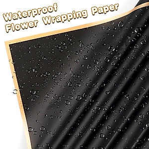 20 Sheets Flower Wrapping Paper, Waterproof Floral Bouquet Wrapping Paper Gold Edge Korean Florist Bouquet Supplies for DIY Crafts Packaging Bouquet Wedding Birthday Gift, 22.8x22.8 inch (Black)