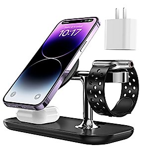 MAKAQI 3 in 1 Mag-Safe Charging Station, Wireless Charger Stand Compatible with Magsafe Charger iPhone 14/13/12, Fast Charging Stand for AirPods Pro 2nd/3/2, Apple Watch Ultra SE 2nd/8/7