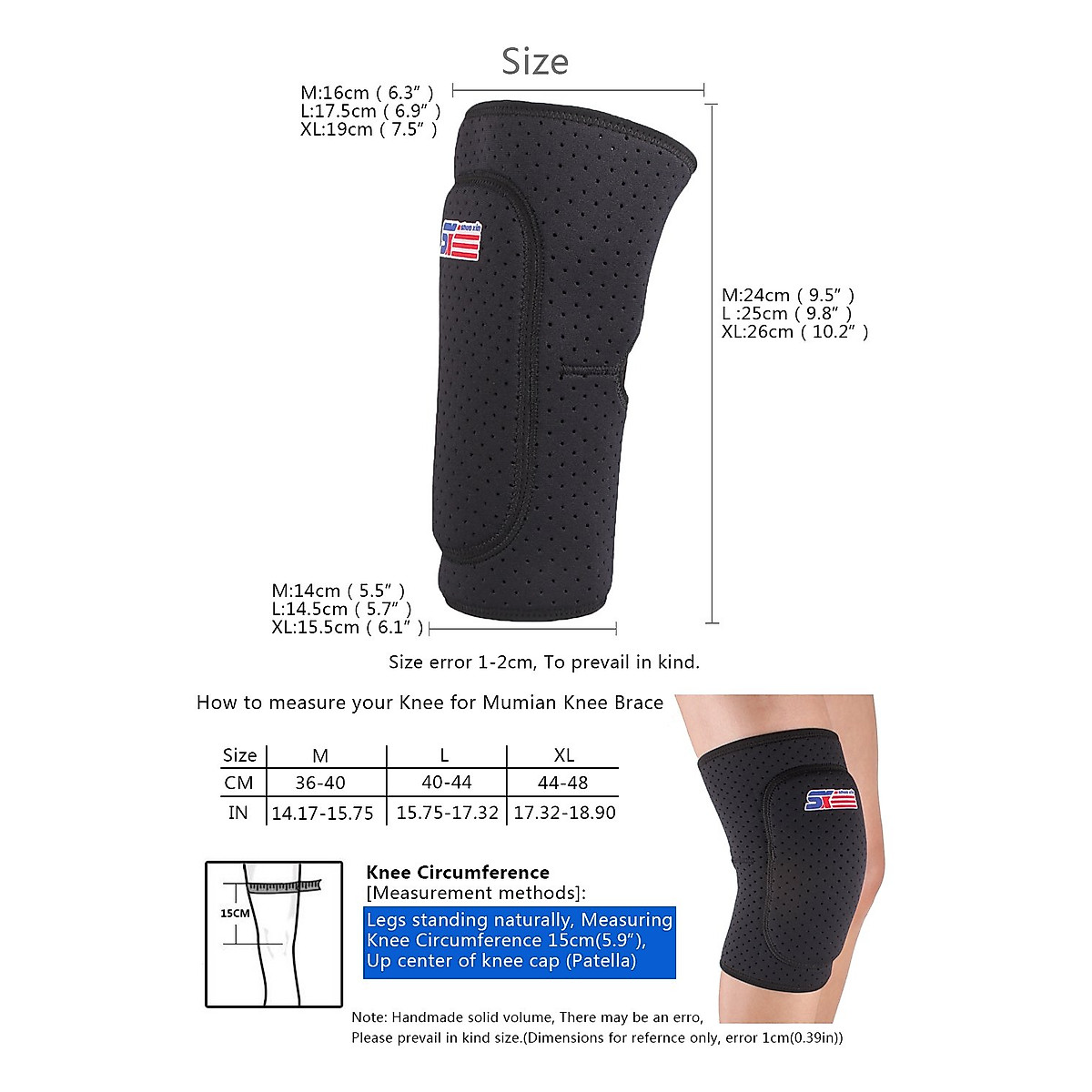 ShuoXin Thicken Breathable Sports Neoprene Knee Sleeve Compression Support Brace Knee Guard Protector Pad 1PCS - Black (L)
