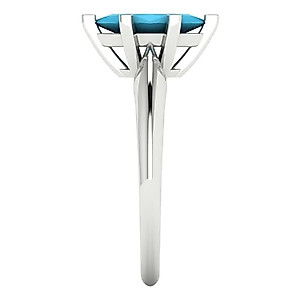 Clara Pucci 1.0 ct Marquise Cut Solitaire Simulated Turquoise Engagement Bridal Promise Anniversary Ring 18K White Gold Size 7.75