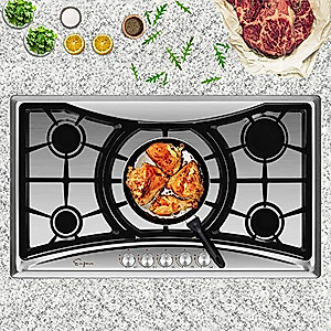 Empava 36 in. Gas Stove Cooktop with 5 Italy Sabaf Sealed Burners NG/LPG Convertible in Stainless Steel EMPV-36GC22, 36 Inch