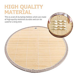 2Pcs Bamboo Dumpling mat Wood Serving Tray Round Dumpling Serving Platter Coffee Table Serving Tray Handmade Rattan Food Tray for Chinese Dumplings mat Kitchen Bamboo Steamer Liner (Khaki)