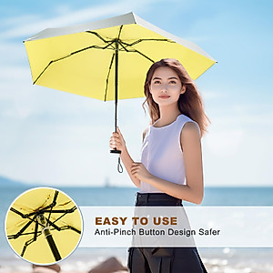 LEAGERA Mini Umbrella For Purse - UPF 50+ UV Blocker Sun Protection Umbrella, Small Micro Travel Parasol Design for Women,Yellow