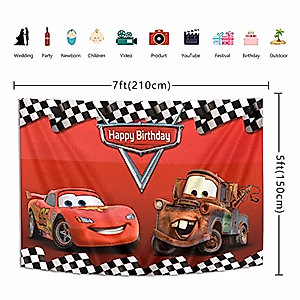 Botong 7x5ft Cartoon Car Birthday Party Themed Backdrops Car Racing Story Black White Grid Red Photo Backgrounds for Photography Birthday Party Banner