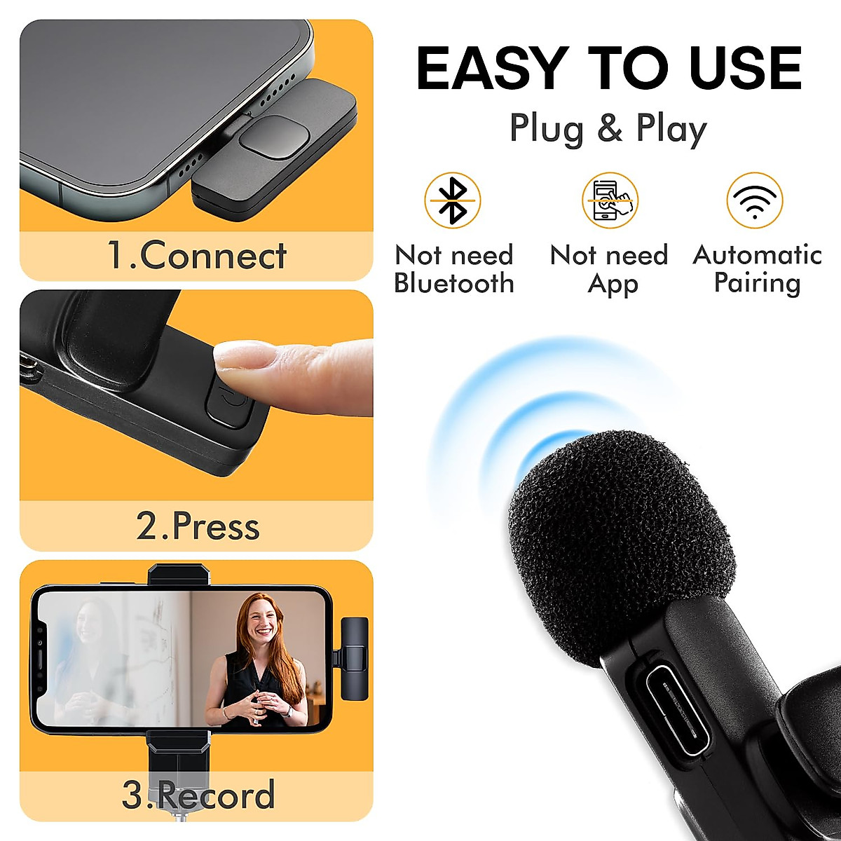 Internet Revolution Wireless Microphone for iPhone | Studio-Quality Mic for Vlogging, Podcasting, and More | Bluetooth Lavalier Mic 2 Pack | Mini Mics for YouTube Sensation | Wireless iPhone Mic