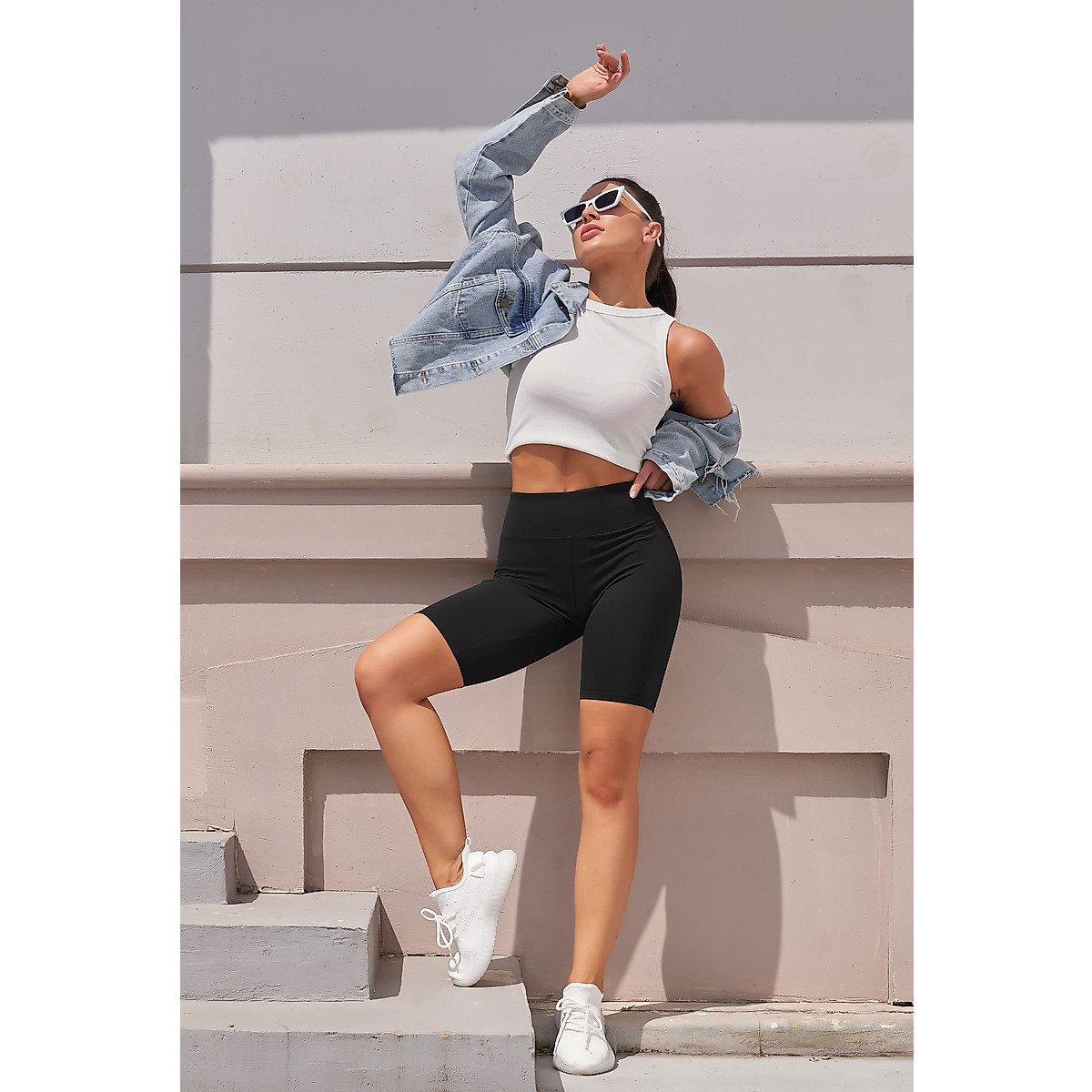 IUGA Biker Shorts for Women High Waist, Ultra Soft Womens Workout Shorts with Inner Pocket Opaque Yoga Gym Running Shorts 8" (Black, X-Large)