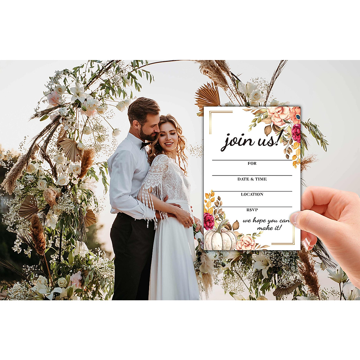 Wedding Reception Invitation, Burgundy Blush Floral Bridal Shower Fill-in Invites Cards, Beautiful and Minimalist Wedding Planning Supplies,07(25 Pack)