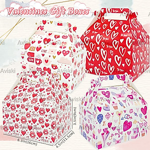 17pcs Valentines Day Gift Bags, Gift Box Set, Candy Bag, Gift Boxes, Small Present Boxes, Gift Bags with Handles, Recycled Party Boxes and Bags, Heart Printed Cardboard Box for Candy, Cookies and Party Favors