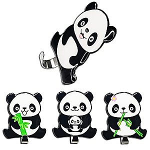 M MORCART Panda Wall Hangers Without Nails, Large Adhesive Hooks with Crystal-Like Glossy Surface, 4-Pack Heavy Duty Sticky Hooks for Hanging Keys Purse Towels Jewelry Calendar Backpack Mask