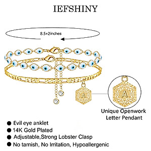 Ankle Bracelets for Women, Evil Eye Anklet 14K Gold Plated Ankle Bracelets Layered Anklet for Women Gold Anklet Letter K Initial Anklet Dainty Ankle Bracelets for Women Ankle Bracelets Jewelry Gifts