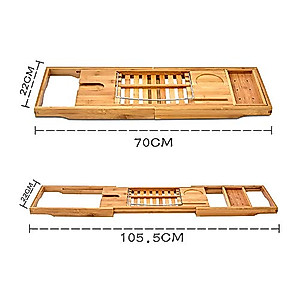 DDSKY Premium Bamboo Bathtub Caddy Tray Extendable Bath Tray Rack Bathtub Caddy Organizer with Wine Glass Holder, Book/Tablet Holder