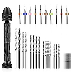36 Pieces Hand Drill Bits Set, Pin Vise Hand Drill Mini Micro Drill and Twist Drills Precision Hand Mini Drill Bits Set for Resin Polymer Clay Craft Model Jewelry Making