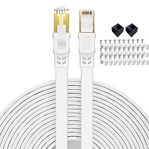 Cat 8 Ethernet Cable 50 ft High Speed Flat Internet Network RJ45 Cable Shielded 2000Mhz 40Gbps LAN Patch Cables Cords for Gaming, Xbox, PS5, PS4, PC, Router, Outdoor - Compatible for Cat7/Cat6a/Cat5e