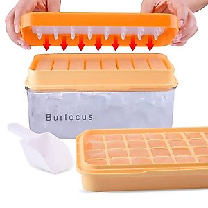 Burfocus Ice Cube Tray with Lid and Bin, Ice Trays Ice Maker for Freezer with Container Silicone Ice Cube Tray Mold Easy Release BPA Free Large Ice Cube Maker for Whiskey,Cocktail
