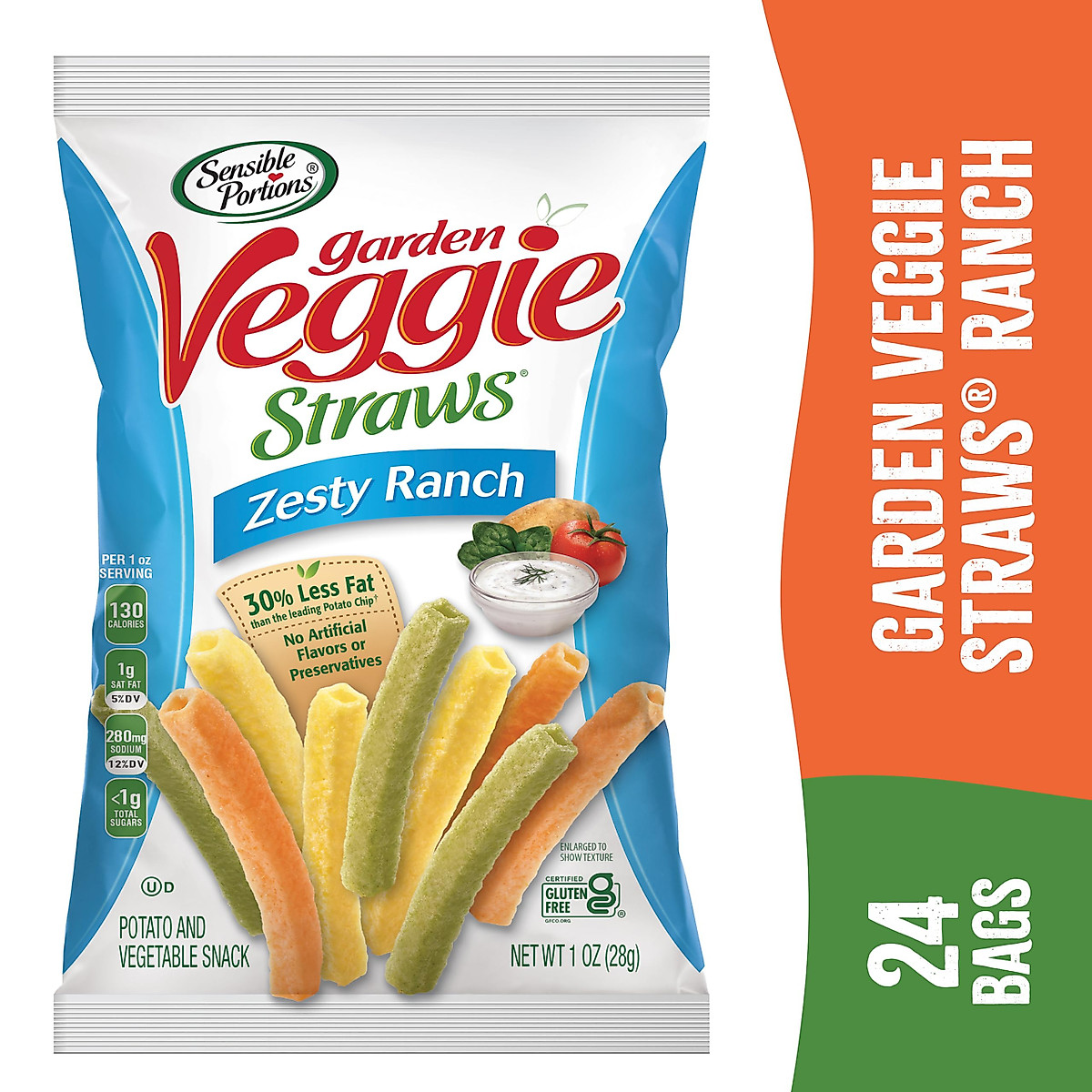 Sensible Portions Garden Veggie Snacks - Veggie Straws, Snack Size, Zesty Ranch, 1 Oz (Pack of 24)