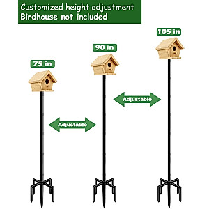 Mokeyder 105 Inch Bird House Pole Mount Kit, Adjustable Heavy Duty Bird Feeder Pole for Outdoors, Universal Mounting Post Set with 5-Prong Base, Black, 1 Pack