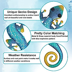 LIFFY Metal Lizard Wall Decor Outdoor Indoor Metal Wall Art Gecko Hanging Decorations Metal and Glass Garden Theme Home Decorations for Garden Living Room Bedroom