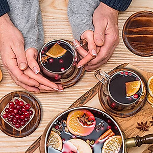 Coasters for Drinks, Set of 5 Natural Pine Wood Style Drink Coaster with Holder for Coffee Wooden Table, Mandala Coasters with Non-Slip Mat, Tabletop Protection, Suitable for Kinds of Cups