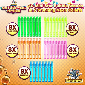 Star Bubble Wands Party Favors Pack Of 40 By Ratatoys: Mini Neon Bubble Wands | Odor-Free Non-Toxic Kids’/Birthday Treats Bubble Maker Toys for Kids | Outdoor Summer Events & Celebration Toy Gift
