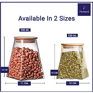 Femora Kitchen Storage Jars Borosilicate Glass Jars for Kitchen With Wooden Lid Air Tight Jar, 900 ML, Pack of 1