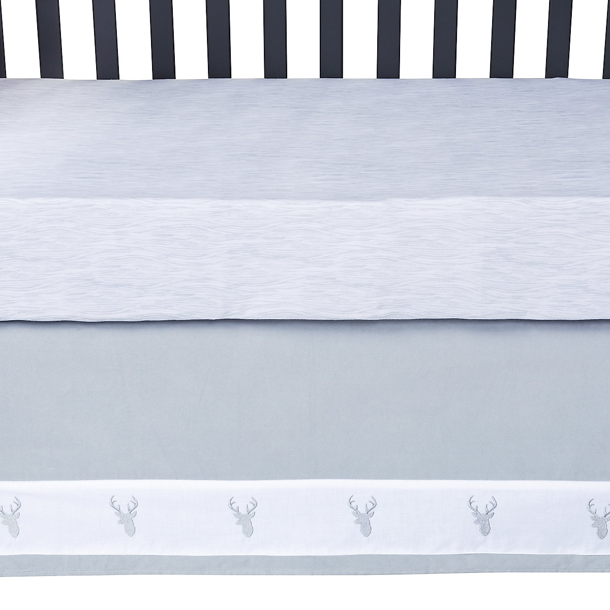 Trend Lab Stag Head 3 Piece Crib Bedding Set, Can Be Used As A Blanket Or A Playmat for Tummy Time, Includes Quilt, Fitted Crib Sheet and Skirt