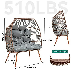 YITAHOME Double Egg Chair with Legs 2 Person Wicker Egg Chair Indoor Outdoor Patio Egg Chair with Cushions 510lbs for Patio, Bedroom, Garden and Balcony, Gray