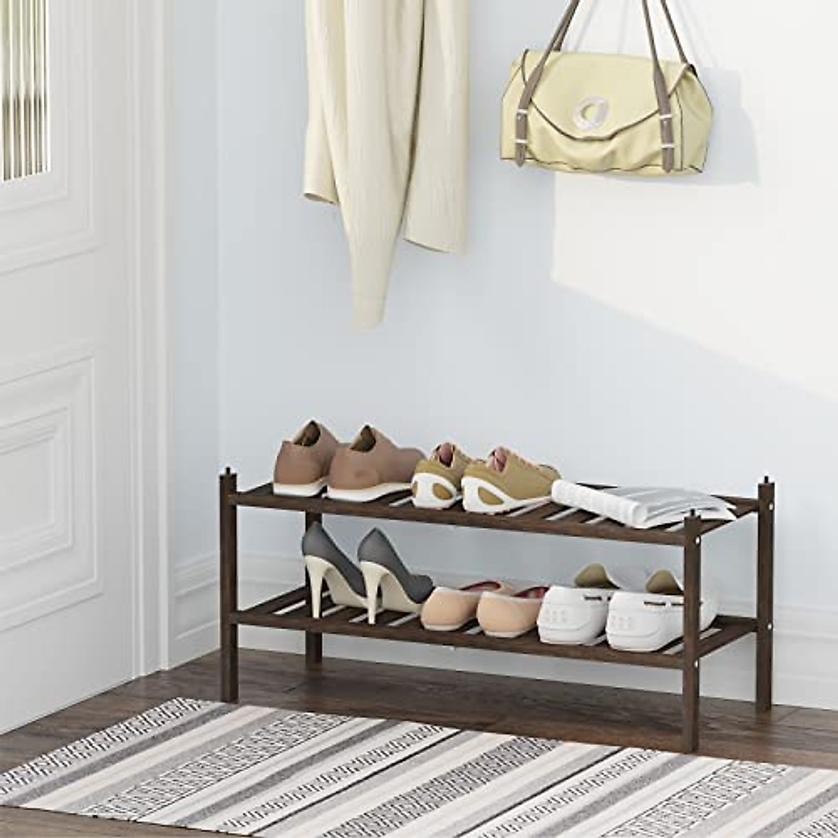 VERTORGAN Shoe Rack, 2 Tier Bamboo Shoe Shelf Storage Organizer for Entryway, Hallway, Closet and Living Room (Mocha)