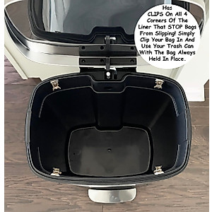 Homie 13 Gallon Kitchen Trash Can Soft Close with Anti - Bag Slip Liner and Lid, Use as Garbage Basket, Tall Dust Bin, or Decor in Bathroom, Restroom, Kitchen, or Bedroom (Brushed Stainless Steel)