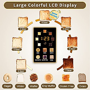 SEEDEEM Toaster 4 Slice, Long Slot Toaster with LCD Display Touch Buttons, 7 Shade Settings, 6 Bread Selection, Stainless Steel Toaster for Bagel, Defrost, Cancel, Removable Crumb Tray, 1400W, Dark Metallic
