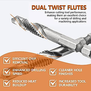 Hymnorq 6-Piece Combination Tap and Drill Bit Set with Dual Twist Flute and 118° Split Point, High-Speed Steel, 1/4" Hex Shank, Ranging from BSW 1/8"-40 to BSW 3/8"-16