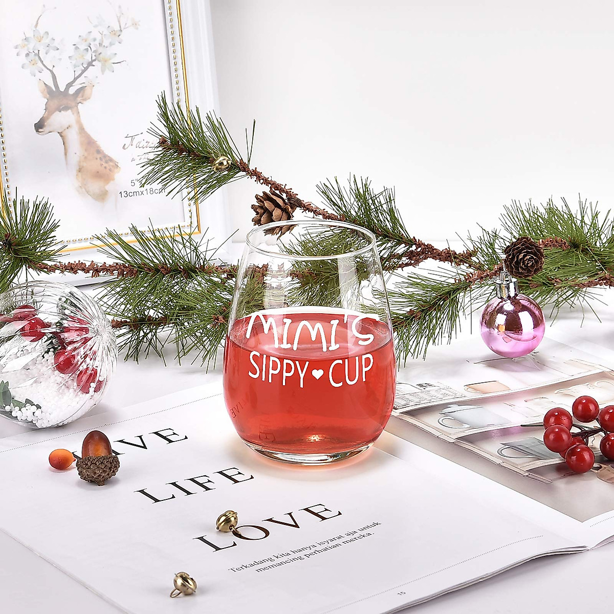 Mimi’s Sippy Cup Stemless Wine Glass, Funny Mimi Wine Glass for Women Mimi Mimi To Be Grandma Grandmother, Special Mimi Gift Idea for Christmas Birthday Mother’s Day, 15 Oz