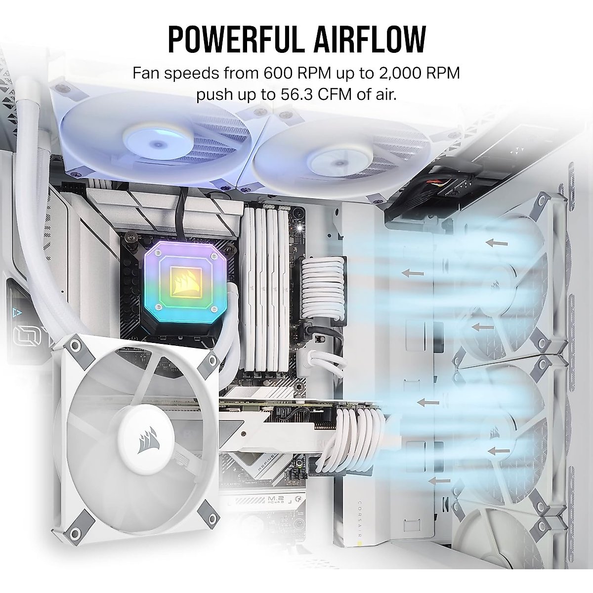Corsair AF120 Slim, 120mm PWM Fluid Dynamic Bearing Fan (Thin Profile for Small-Form-Factor Cases, Low-Noise, Up to 2000 RPM, Zero RPM Mode Support, Universal 120x15mm Sizing) Single Pack, White