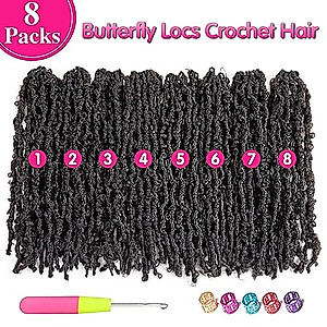 Col Bling Butterfly Locs Crochet Hair 12 Inch 8 Packs, Soft Butterfly Locs Distressed Faux Locs Crochet Hair Pre Looped Crochet Hair (12Inch 8Packs, #1B)