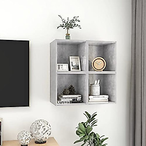 Queen.Y Floating Shelves Set of 4, Wall Mounted Cube Shelves with Cabinet, Wall Hanging Storage Shelves, Home Decor Furniture, Concrete Grey
