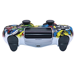 Transfer Printing Anime Silicone Cover Skin Case For Sony PS4/Slim /Pro Dualshock 4 Controller ,Soft Anti Slip Camouflage Silicone cover with thumb grip cap accessories x 10 (Monster spray painting)