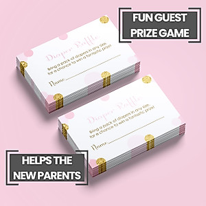 Pink and Gold Diaper Raffle Tickets, Girls Baby Shower Games for Prizes, Baby Shower Diaper Raffle Invitation Insert Cards, 25 Pack