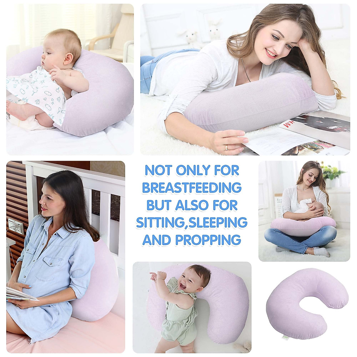 LAT Waterproof Nursing Pillow and Positioner, Breastfeeding Pillow for Mom,Newborn Infant Soft Cotton Feeding Cushion for Boys and Girls(Pink)