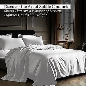 Cooling Sheets Queen Sheet Set, Tencel Lyocell Sheets for Queen Size Bed, 4PC Cooling Bed Sheets, Softer than Sheets Queen Size, Bedding Sets Queen, Eucalyptus Sheets Queen Size - White Sheets