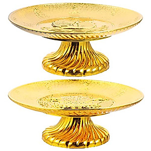 BESPORTBLE Golden Fruit Dish 2 Pcs Buddhist Offering Plates Sacrificial Fruit Tray Tribute Food Bowls Dish Religious Blessing Snack Tray Aromatherapy Tray for Altar Rituals Supplies Offering Bowls