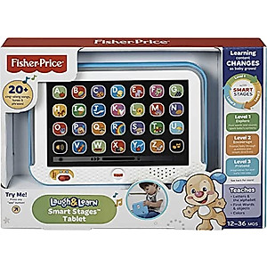 Fisher-Price Pretend Tablet Learning Toy with Lights Music and Smart Stages Educational Content for Baby and Toddler, Blue​