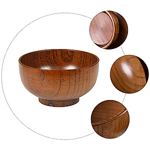 PRETYZOOM Miso Soup Bowls Wooden Rice Bowl Japanese Style Wooden Salad Bowl Mini Jujube Wood Bowl Hand- Carved for Rice Soup Condiments Small Wooden Bowls