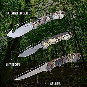 VAGMI Hunting Knife Set -5 Pieces of Portable Butcher Game Processing Set ， Hunting Knife for Men ，for Deer Hunting ，Survival, Camping, Fishing, Meat,with Storage Case